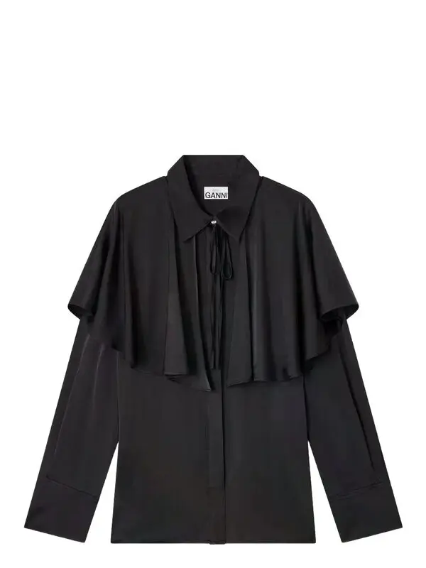GANNI Cape-detail Satin Shirt - Black