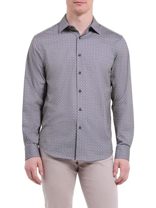 Bugatchi Jimmy Ooohcotton® Geo Print Button-up Shirt - Sand