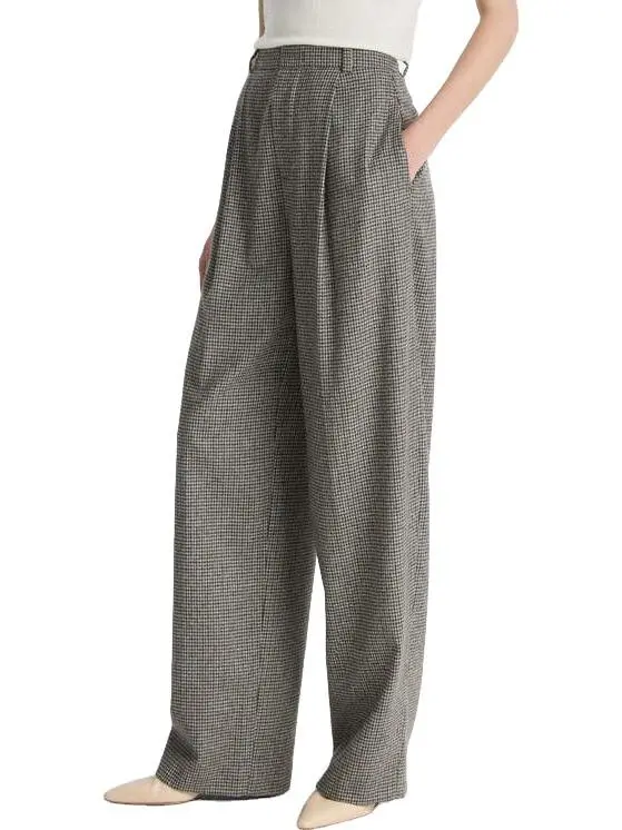 Vince Wool Blend Houndstooth High-rise Trousers - Cacao Houndstooth