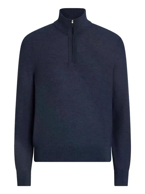 Zegna Mock-neck Half-zip Cashmere Sweater - Blue