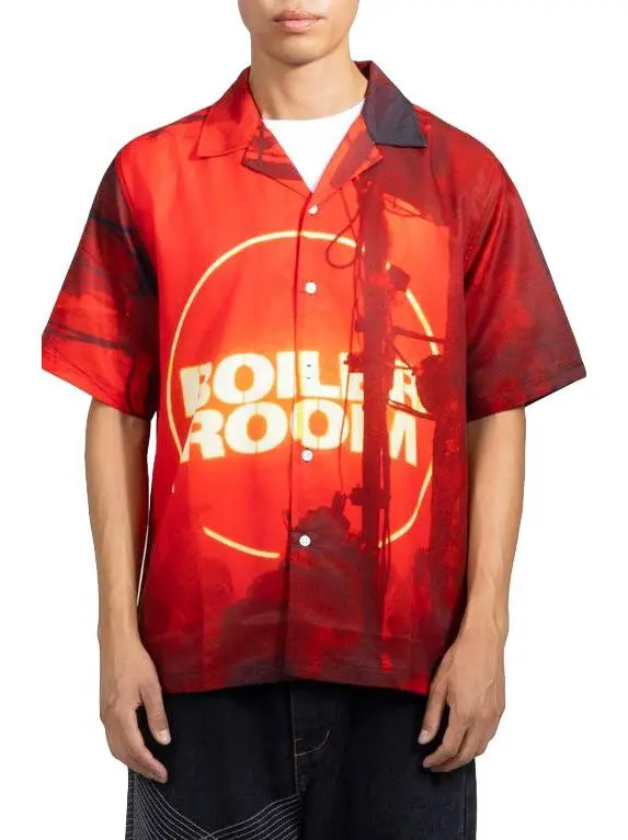 PLEASURES X Boiler Room Oversize Camp Shirt - Red
