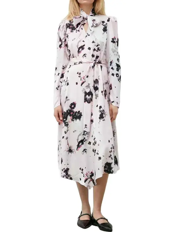 BRUUNS BAZAAR Floral Print Bow-neck Midi Dress - Pink