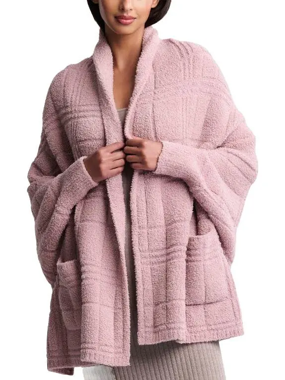 Barefoot Dreams Cozychic® Tonal Plaid Open Front Cardigan - Teaberry