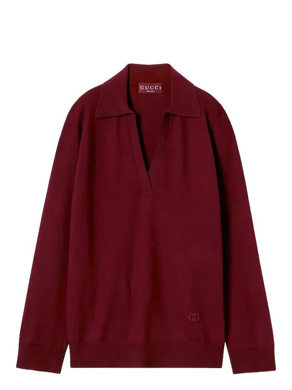 Gucci Extra Fine Wool Polo Top - Bordeaux
