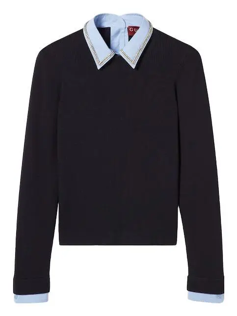 Gucci Wool Sweater With Crystal Horsebit Embroidery - Blue