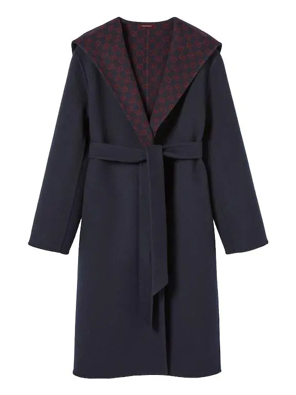 Gucci Reversible Wool Silk Hooded Coat - Blue