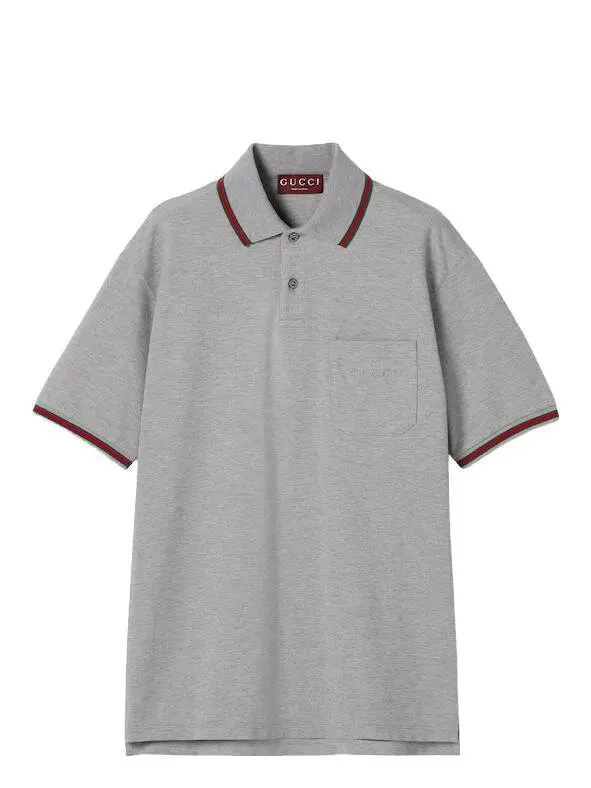 Gucci Cotton Piquet Polo Shirt With Embroidery - Grey