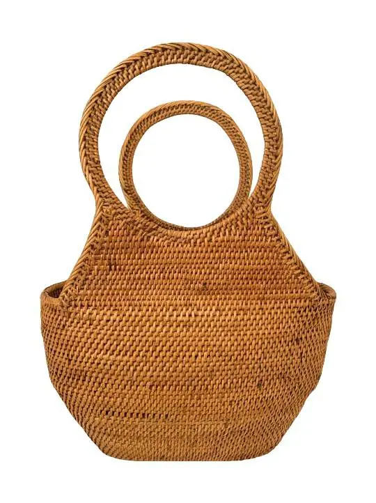 Pink Haley Lora Rattan Beach Tote - Brown