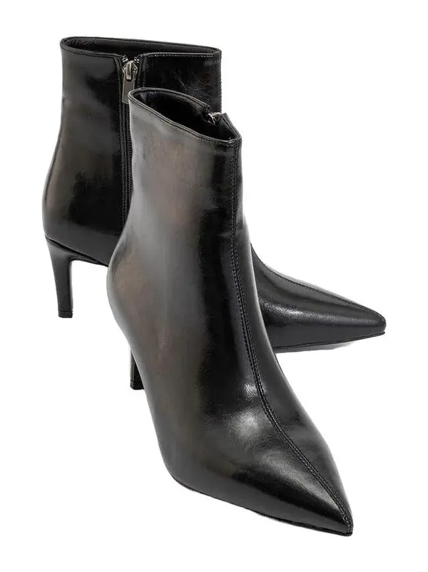 PROLOGUE SHOES Noya Stiletto Ankle Boots - Black Faux Leather