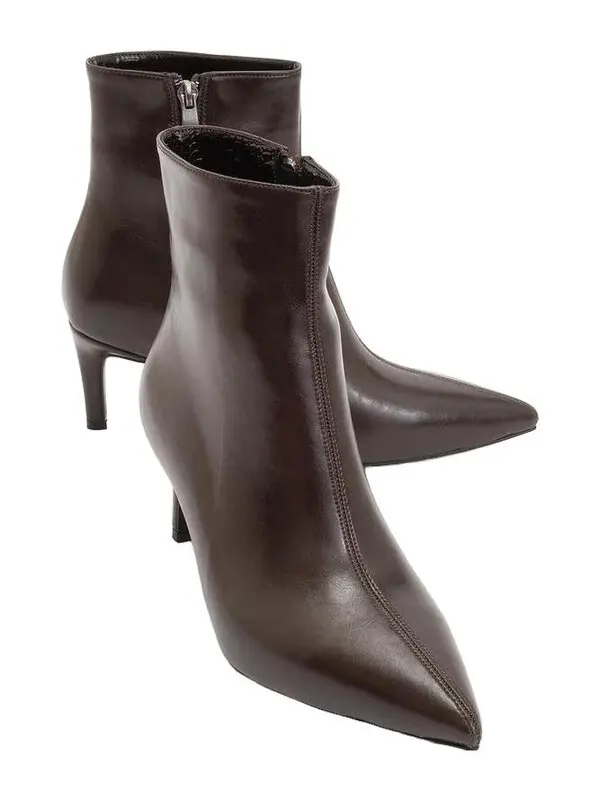 PROLOGUE SHOES Noya Stiletto Ankle Boots - Brown Faux Leather