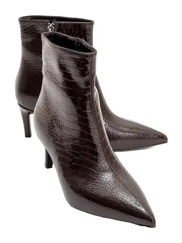 PROLOGUE SHOES Noya Stiletto Ankle Boots - Brown Pattern Faux Leather