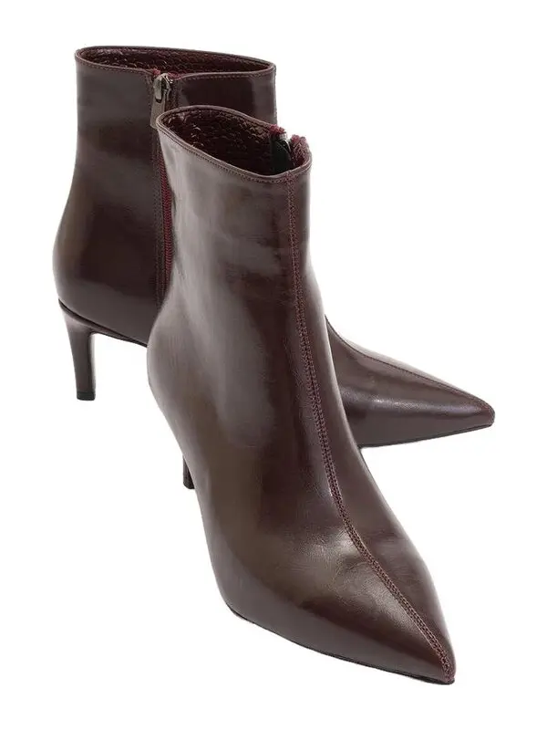 PROLOGUE SHOES Noya Stiletto Ankle Boots - Burgundy Faux Leather