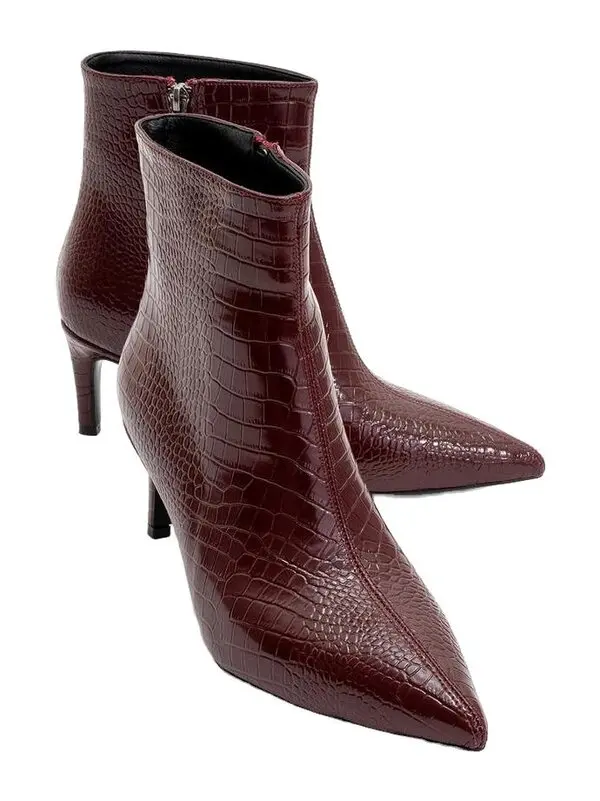 PROLOGUE SHOES Noya Stiletto Ankle Boots - Burgundy Patent Faux Leather