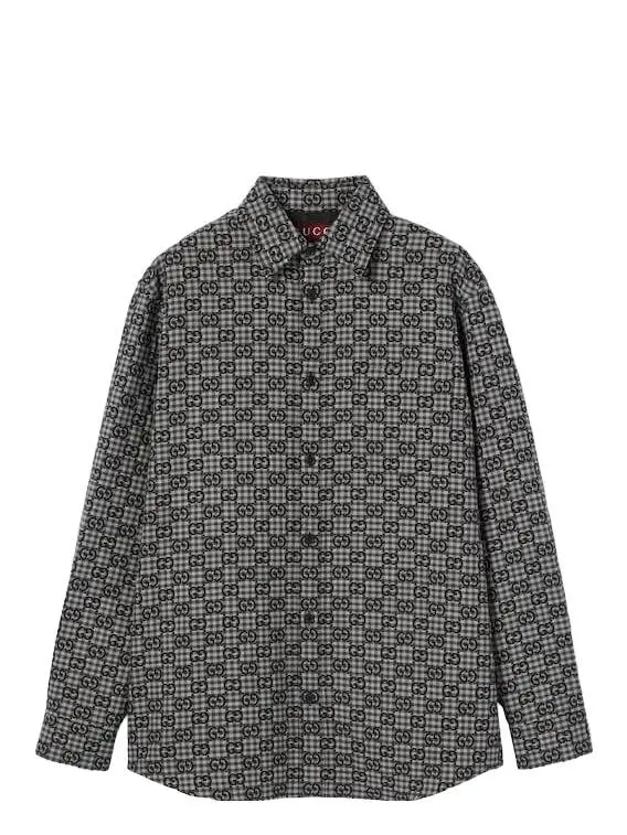 Gucci Gg Gingham Cotton Wool Jacquard Shirt - Grey