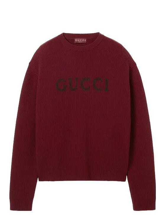 Gucci Wool Cashmere Rib Knit Sweater - Red