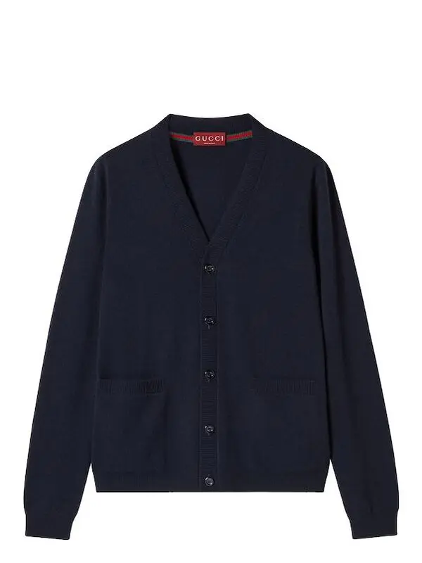 Gucci Fine Cashmere Cardigan With Intarsia - Blue
