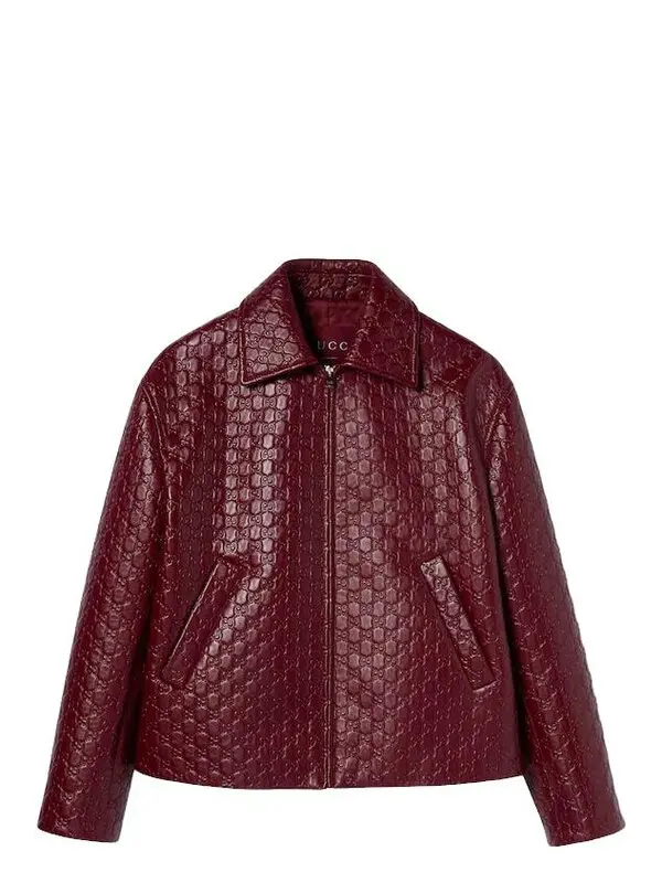 Gucci Oversize Embossed Gg Leather Jacket - Bordeaux