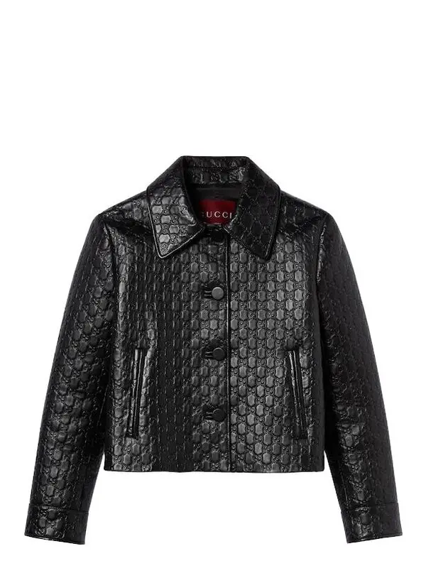 Gucci Embossed Gg Leather Jacket - Black