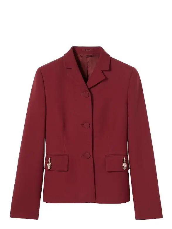 Gucci Crêpe Wool Silk Jacket With Tiger - Bordeaux