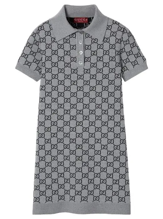 Gucci Gg Wool Jacquard Polo Dress - Grey