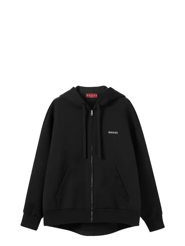 Gucci Cotton Jersey Hooded Zip Sweatshirt - Black