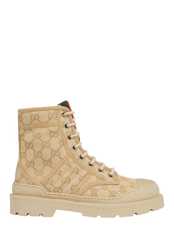 Gucci Original Gg Canvas Boot With Web - Beige