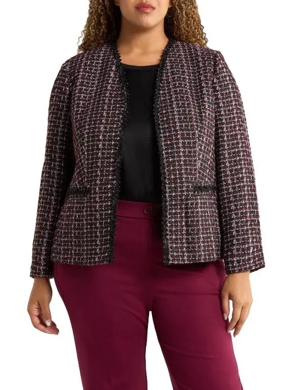 KASPER Collarless Tweed Jacket - Shiraz Multi