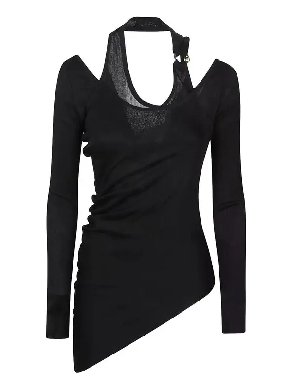 Jean Paul Gaultier Ring-detail Asymmetrical Top - Black