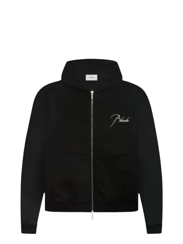 Rhude Logo-embroidered Zip-up Hoodie - Black