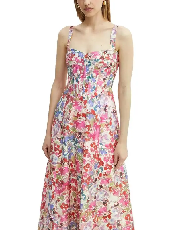 Bardot Floral Corset Midi Dress - Pink