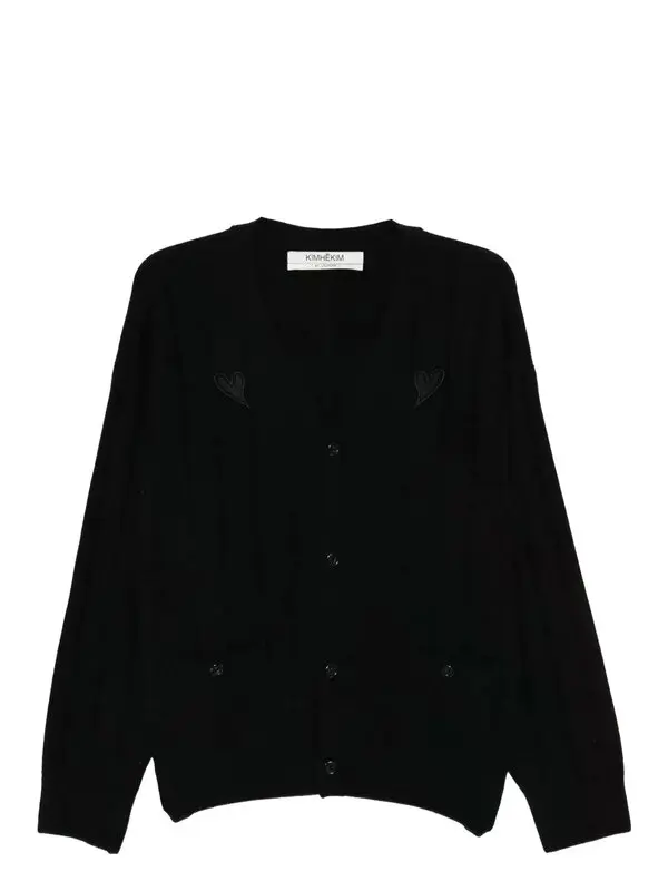KIMHEKIM Heart-patch V-neck Cardigan - Black