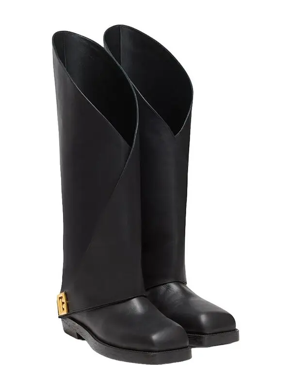 Balmain Flat Leather Boots - Black