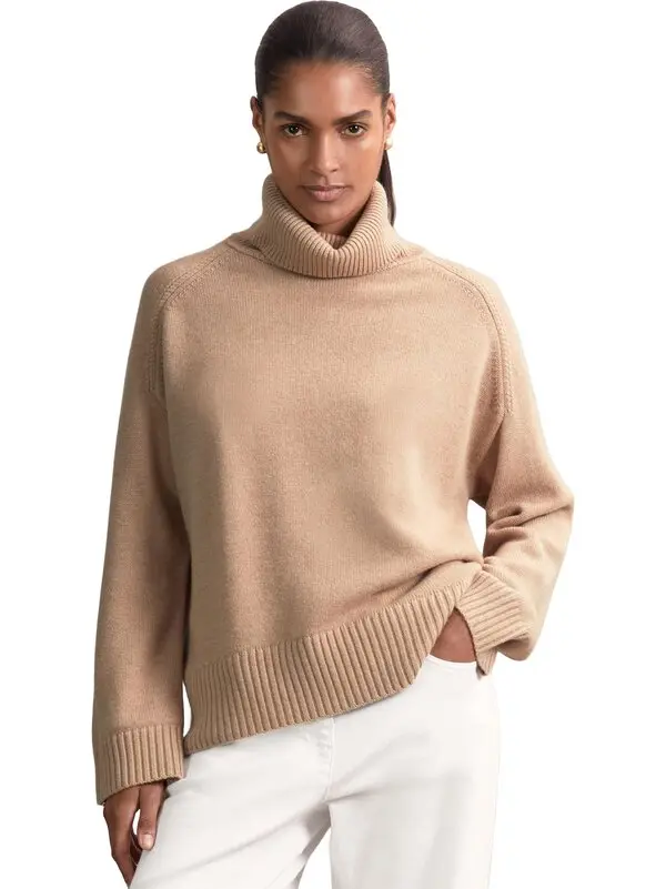 REISS Wool-cashmere Roll-neck Jumper - Camel