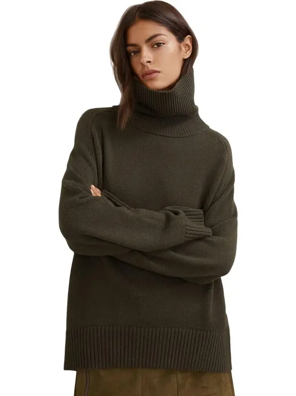 REISS Wool-cashmere Roll-neck Jumper - Khaki Green