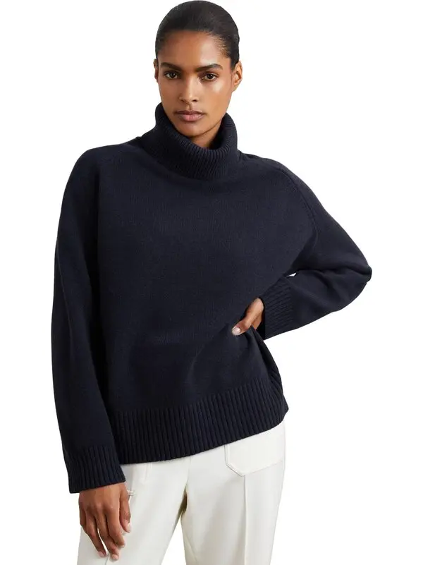 REISS Wool-cashmere Roll-neck Jumper - Navy