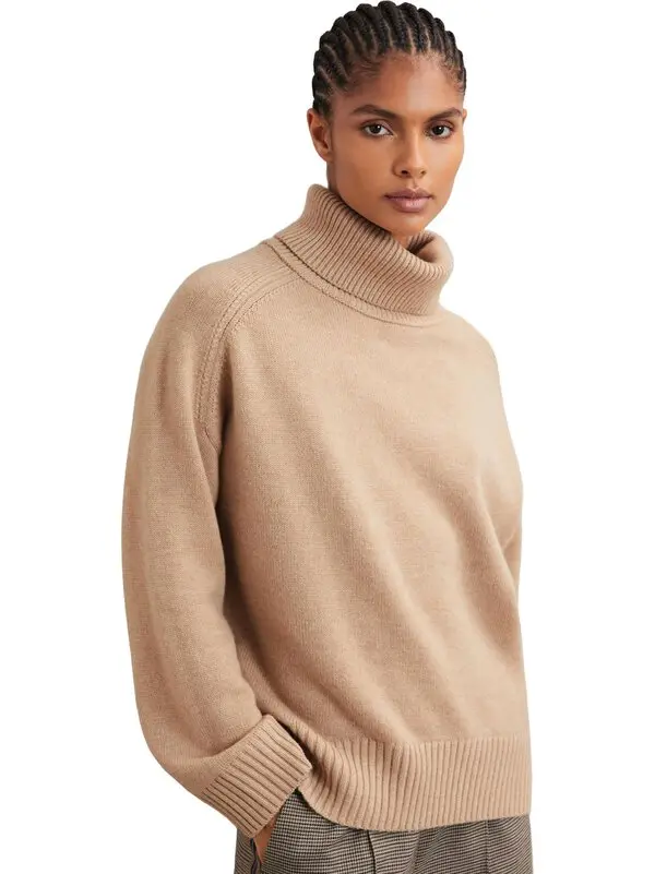 REISS Wool-cashmere Roll-neck Jumper - Oatmeal Neutral