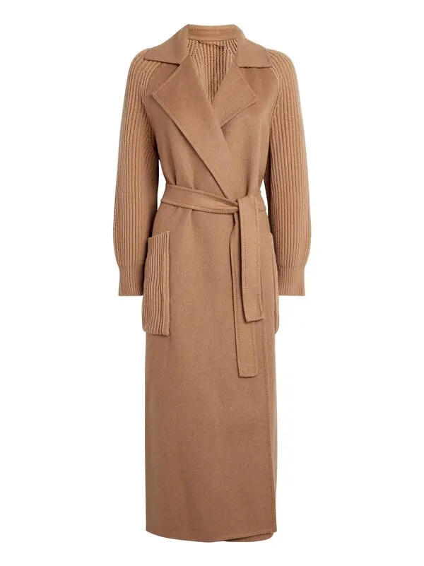 Max Mara Camelwool Knitted-sleeve Wrap Coat - Beige