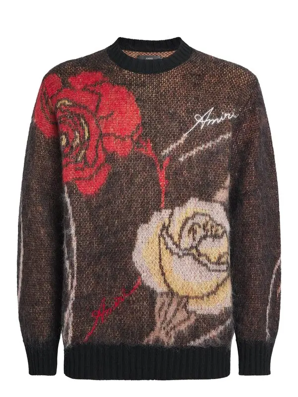 Amiri Mohair-wool Blend Floral Sweater - Black