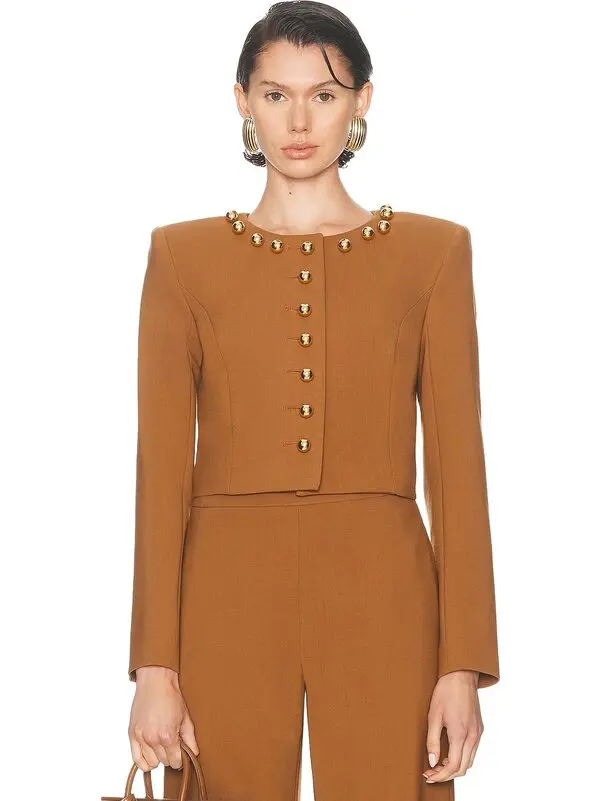 Carolina Herrera Collarless Cropped Jacket - Nutmeg