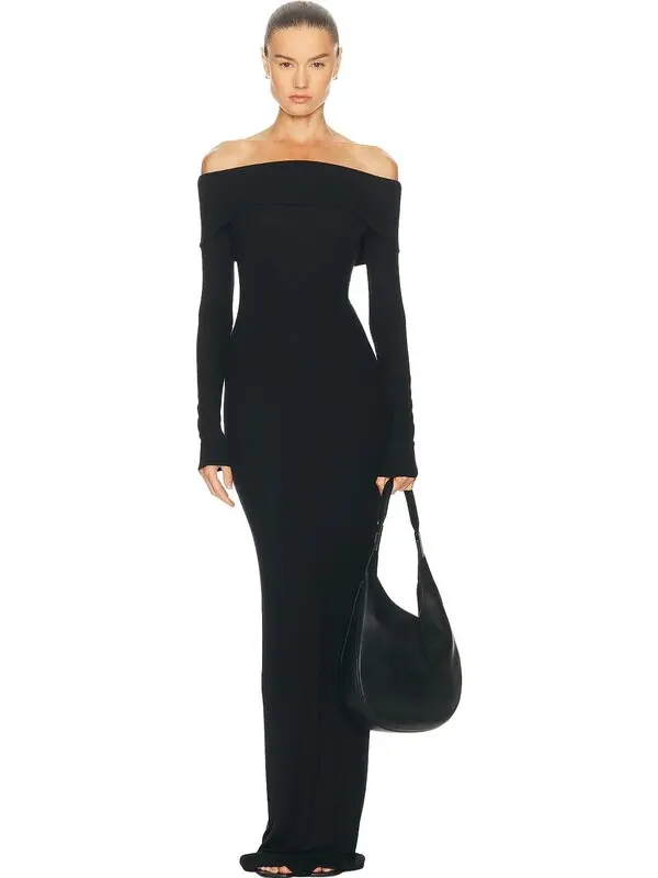 Eterne Long Sleeve Off-shoulder Maxi Dress - Black