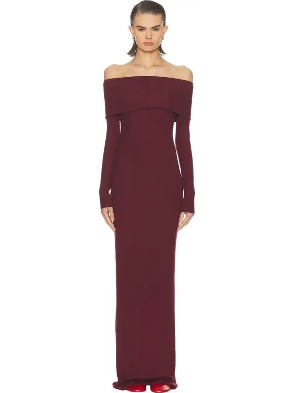 Eterne Long Sleeve Off-shoulder Maxi Dress - Oxblood