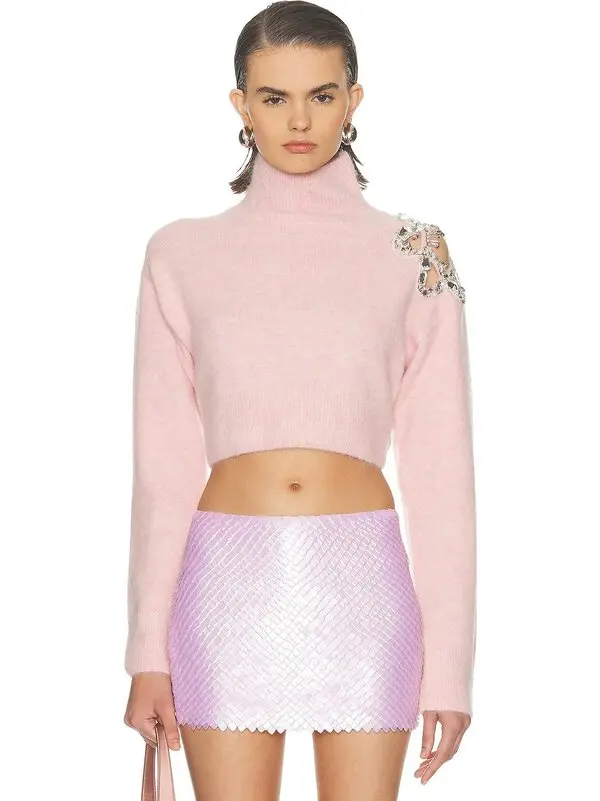 AREA Flower Cropped Turtleneck Sweater - Baby Pink