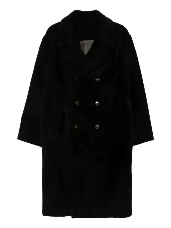 YVES SALOMON Leather Double-breasted Coat - Black