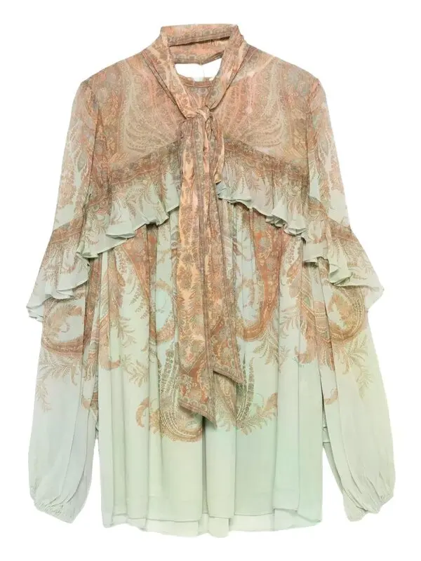 Zimmermann Paisley-print Ruffled Blouse - Blue