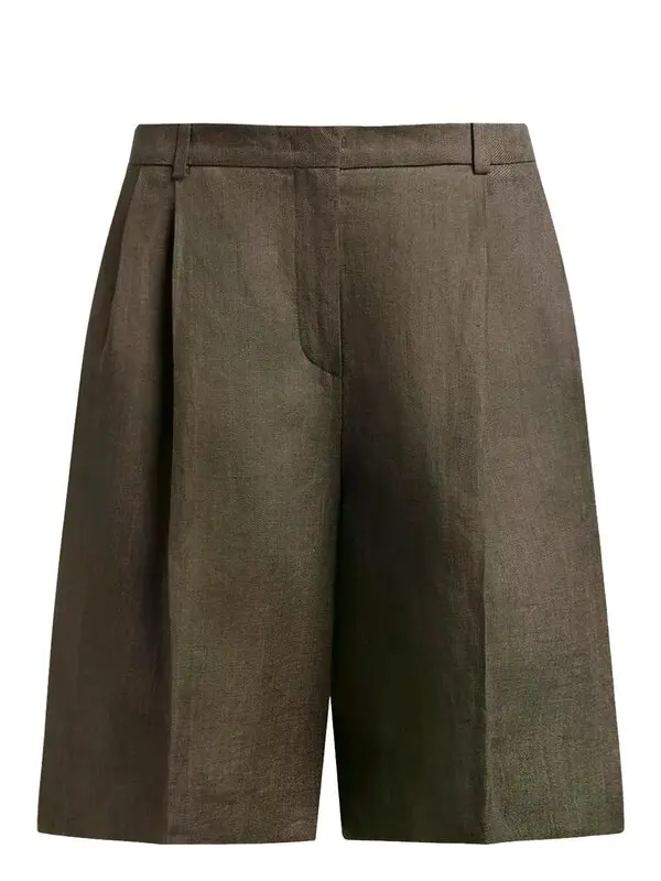 12 STOREEZ Pleated Linen Shorts - Brown
