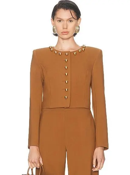 Carolina Herrera Collarless Cropped Jacket - Nutmeg