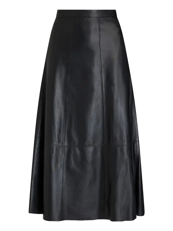 Vince Leather Midi Skirt - Black