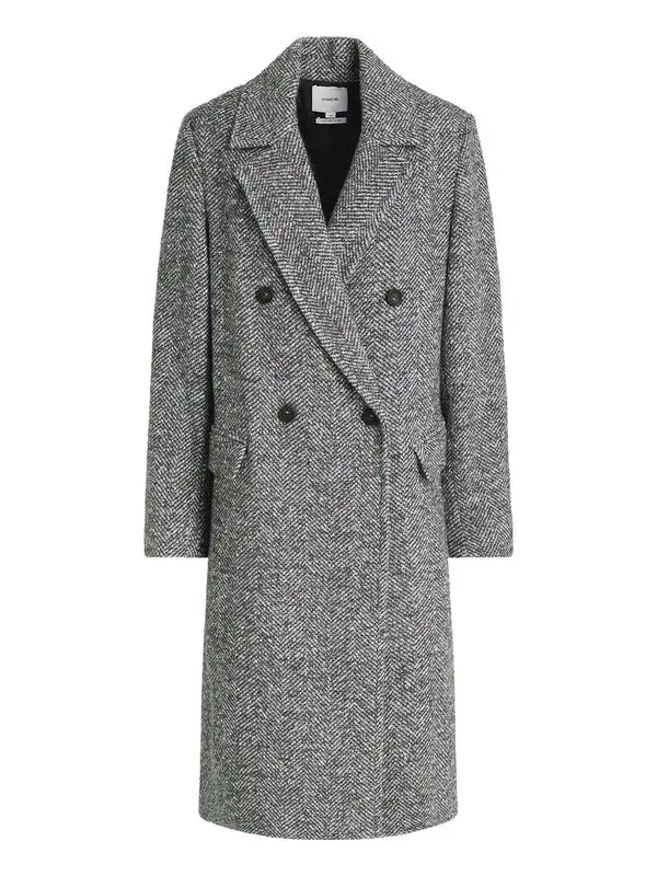 Vince Double-breasted Herringbone Tweed Coat - Dark Gray