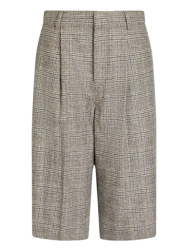 Vince Prince Of Wales Checked Wool-blend Tweed Shorts - Taupe
