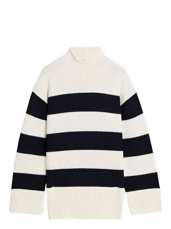 Vince Striped Wool And Cotton-blend Turtleneck Sweater - Off-white